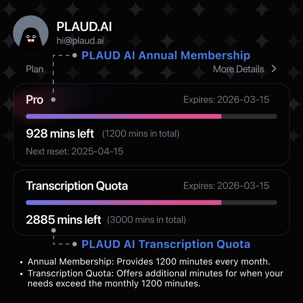 Plaud AI Subscription - Transcription 6,000 mins